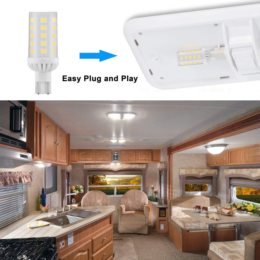 Makergroup T5 T10 Wedge Base 921 912 12V LED Light Bulbs 4W Natural White 4000K for RV Camper Travel Tailer Boat Marine Lights and Outdoor Landscape Deck Stair Step Path Lights 6pcs