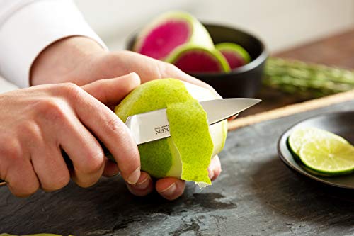 Saken Paring Knife 3.5 Inch Kitchen Utility Knife High Carbon Steel with Wooden Handle in Dark Wood Finish - Multipurpose Kitchen Knife for Mincing, Slicing, Chopping, and General Cutting Work