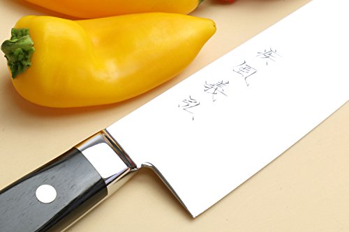 Yoshihiro High Speed Steel Santoku Multipurpose Chefs Knife (Black Pakkawood Handle) (7'' (180mm) & Saya)