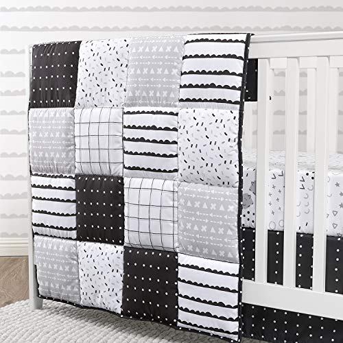 The Peanutshell Black and White Crib Bedding Set for Baby Boys or Girls - 3 Piece Nursery Set - Crib Quilt, Fitted Sheet, Dust Ruffle