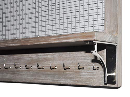 Spiretro Jewelry Organizer, Wall Mount Jewelry Holder Rack with Hooks Shelf and Removable Rod, Hanging Earrings Necklaces Bracelets Rings, Storage Accessories, Rustic Wood_Grey
