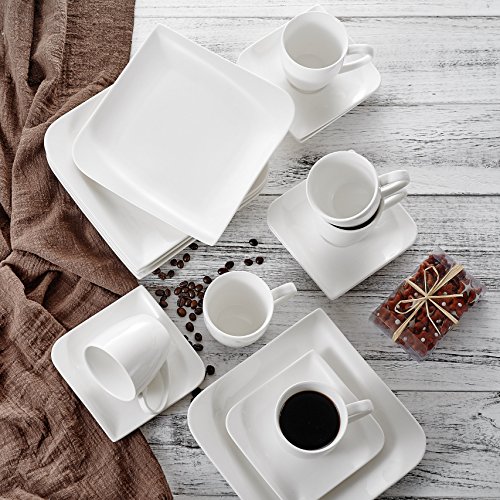 vancasso 18-Piece Dinnerware Set, Service for 6,Durable Porcelain Dinnerware Set, Teacup, Plates and Saucers, Ivory White