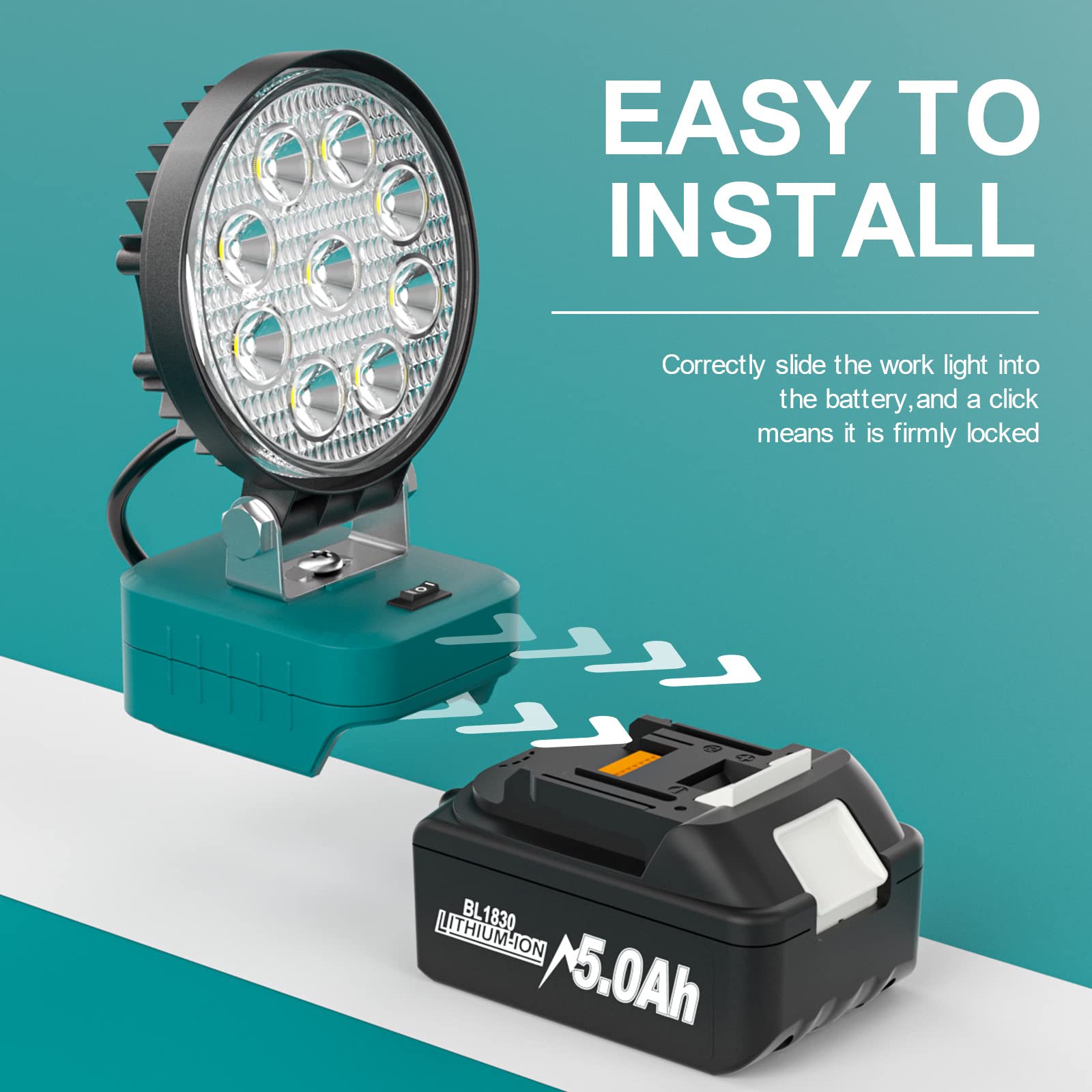 Cordless LED Work Light for Makita Flashlight DML815 DML812 DML801 18V 2000LM 27W Compatible with Makita 18V Battery