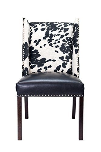 Sole Designs Rexford Collection Faux Leather and Fabric Upholstered Wingback Dining Chair with Holstein Pattern and Nailhead Trim, Set of 2, Black