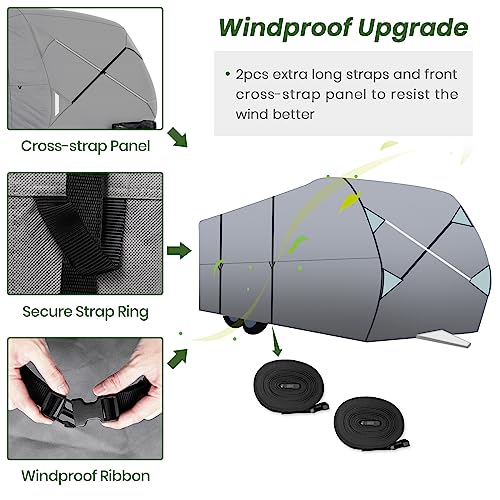 XGear Windproof Upgraded 33' - 35' RV Cover Travel Trailer Cover, Extra-Thick 5 Layers Anti-UV Top, Rip-Stop with 2PCS Extra Straps