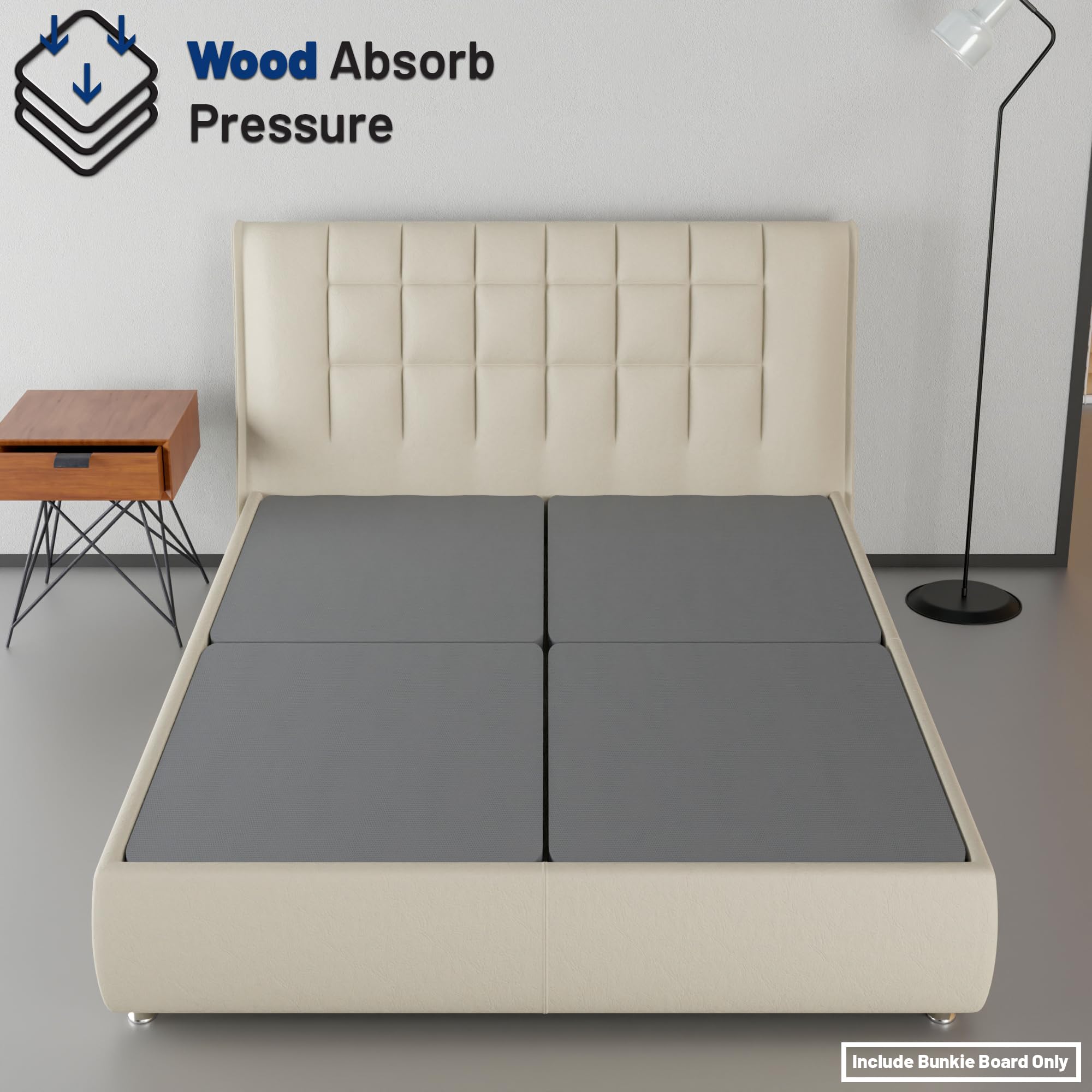 Split Nutan, 1.5-Inch Bunkie Board for Mattress/Bed, Fully Assembled, Improved Comfort and Support, Queen(Fold), Grey
