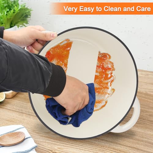 Uniflasy Cast Iron Dutch Oven Pot with Lid, 6 Quart Enameled Cast Iron Dutch Oven with Big Dual Handles, Stock Pot, Bread Oven for Sourdough Bread Baking, Pot Oven for Versatile Cooking, White