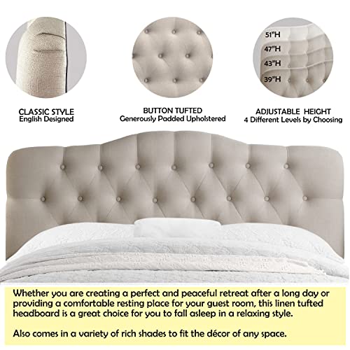 Rosevera Harriman Adjustable Heigh Headboard with Linen Upholstery and Button Tufting, Queen, Beige