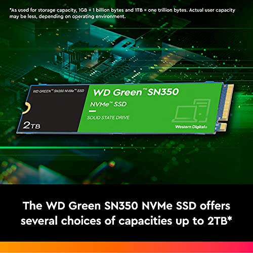 Western Digital 2TB WD Green SN350 NVMe Internal SSD Solid State Drive - Gen3 PCIe, QLC, M.2 2280, Up to 3,200 MB/s - WDS200T3G0C