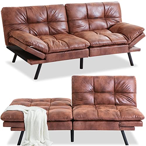 Opoiar Modern, Bed Sleeper, Futon, Memory Foam Couch Convertible Loveseat for Living Room, Apartment Sofas, Brown