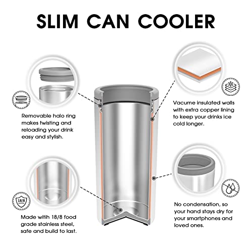 TILUCK Skinny Can Cooler for Slim Beer & Hard Seltzer, Stainless Steel, Doucle-Walled Stainless Steel Insulated Slim Cans, Standard 12 oz (Cactus)