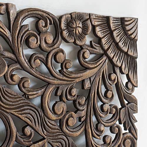 Queen Size Boho Carved Wood Bed Headboard Hand Sculpted Wall Art Hanging from Chiang Mai Thailand 60 Inches