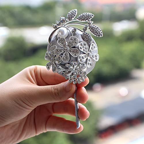 WANLIAN Wrist Corsage with Peal and Rhinestone Corsage and Boutonniere Set for Wedding,Prom,Party (Silver Gray,2 Pieces)
