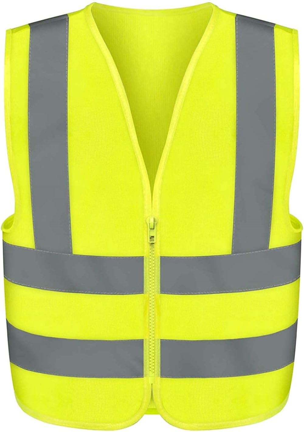 Neiko 53941A High Visibility Safety Vest with Reflective Strips | Size Large | Neon Yellow Color | Zipper Front | For Emergency, Construction and Safety Use