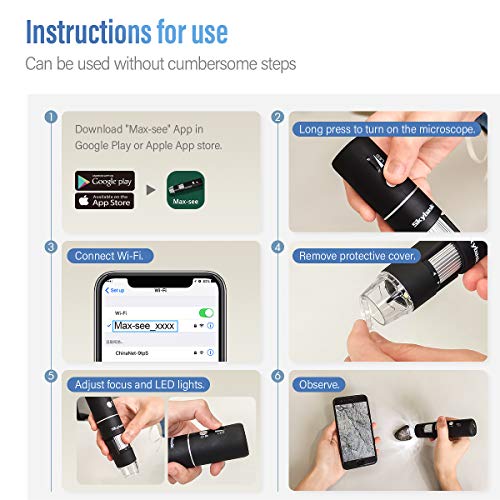 Wireless Digital Microscope, Skybasic 50X-1000X Magnification WiFi Portable Handheld Microscopes with Adjustable Stand HD USB Microscope Camera Compatible with iPhone Android iPad Windows Mac Computer