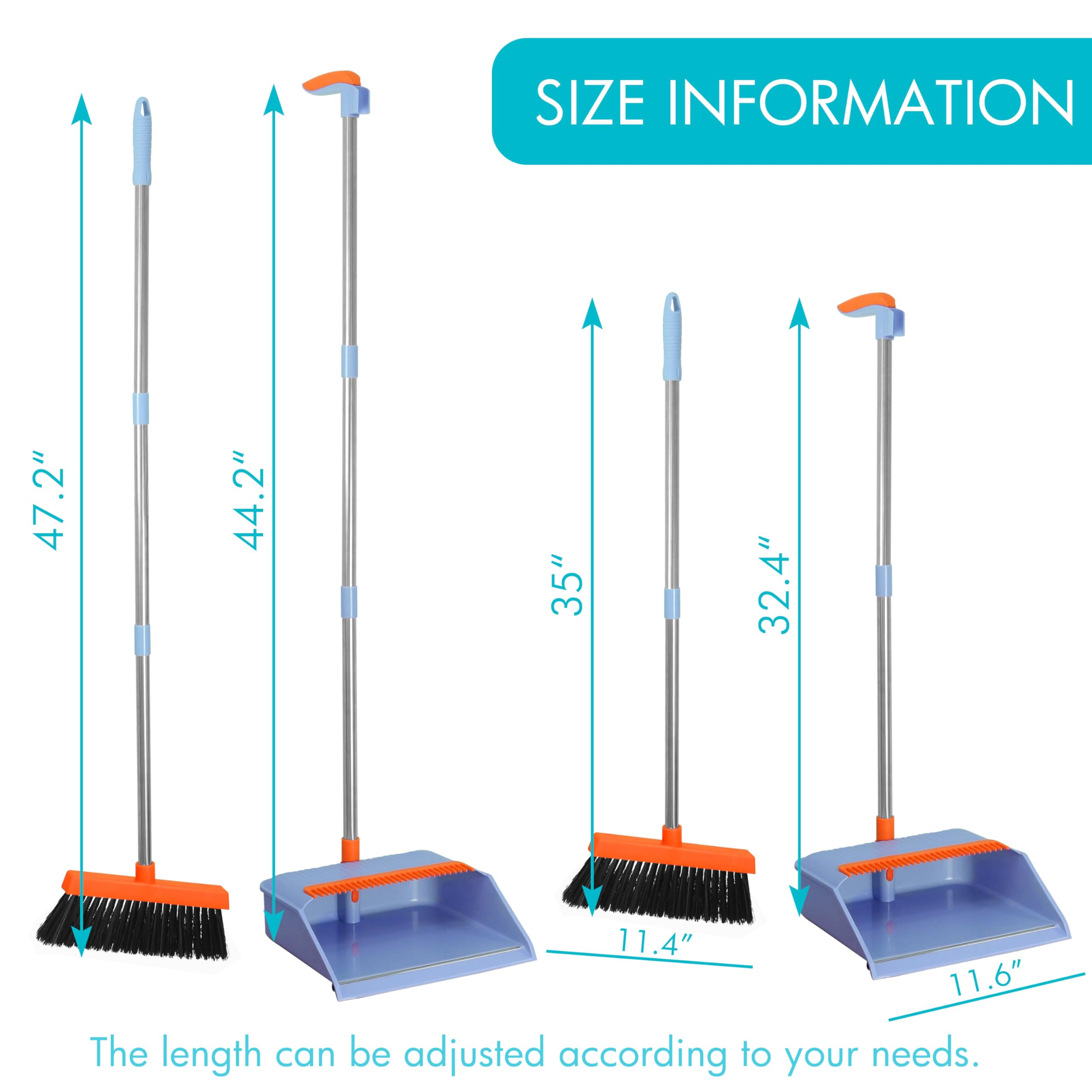 PHYEX 2-Pack Broom and Dustpan Set for Sweeping Indoor, Broom Dustpan with 48" Long Handle, Broom with Dustpan Combo Set(Purple)