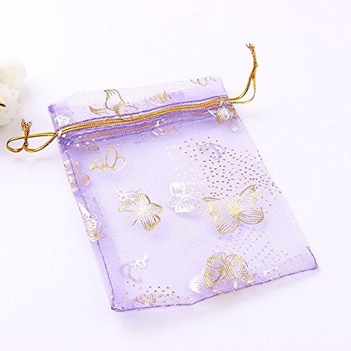 Tovip Wholesale 100PCS Organza Bag Butterfly Design Wedding Pouches Jewelry Packaging Bags (Light Purple, 3.5x4.5 (9x12cm))