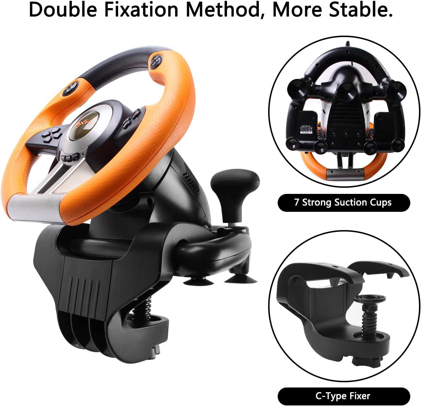 Gaming Racing Wheel, PXN-V3II 180° Competition Racing Steering Wheel with Universal USB Port and with Pedal, Suitable for PC, PS3, PS4, Nintendo Switch - Orange