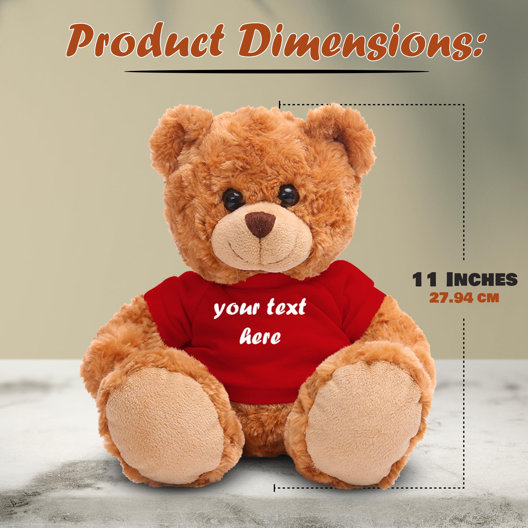 Plushland Teddy Bear 11 Inch, Stuffed Animal Personalized Gift - Great Present for Mothers Day, Valentine Day, Graduation, Birthday,Anniversary, get Well,Christmas (Mocha Bear, red)