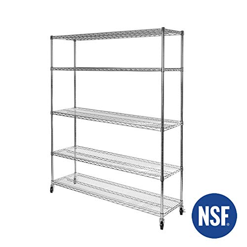 Seville Classics UltraDurable Heavy Duty NSF Solid Steel Wire Rack Storage Unit Organizer for Garage, Warehouse, Office, Restaurant, Classroom, Kitchen, 5-Tier Shelving, 60" W x 18" D