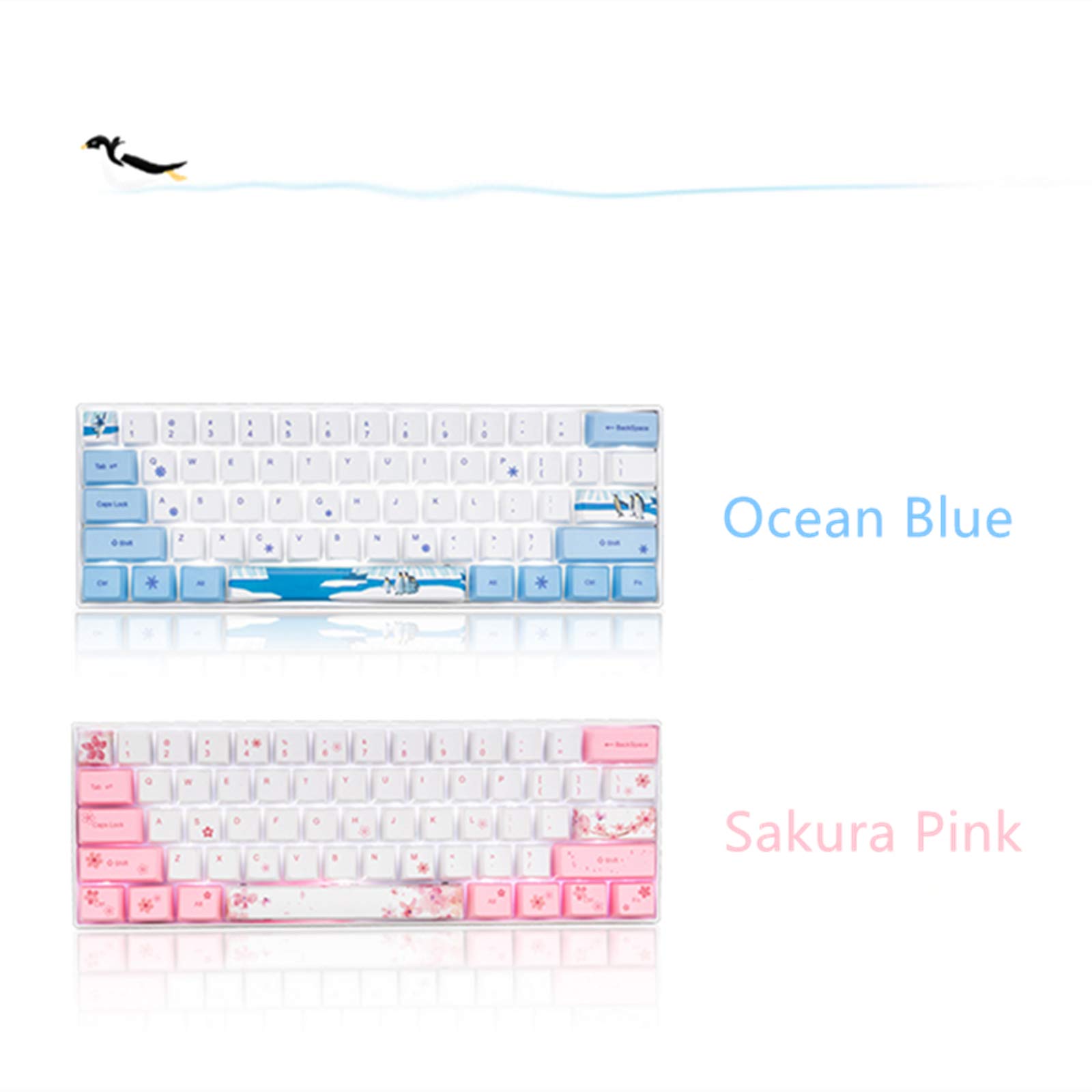 ZMX Blue Penguin 61 Mechanical Keyboard,Hot Swappable 60%Compact Mechanical 5.0Bluetooth/Type-C Wired Dual-Mode RGB Backlit Dye-Sublimation PBT Keycap Gaming Keyboard(Blue Switch)