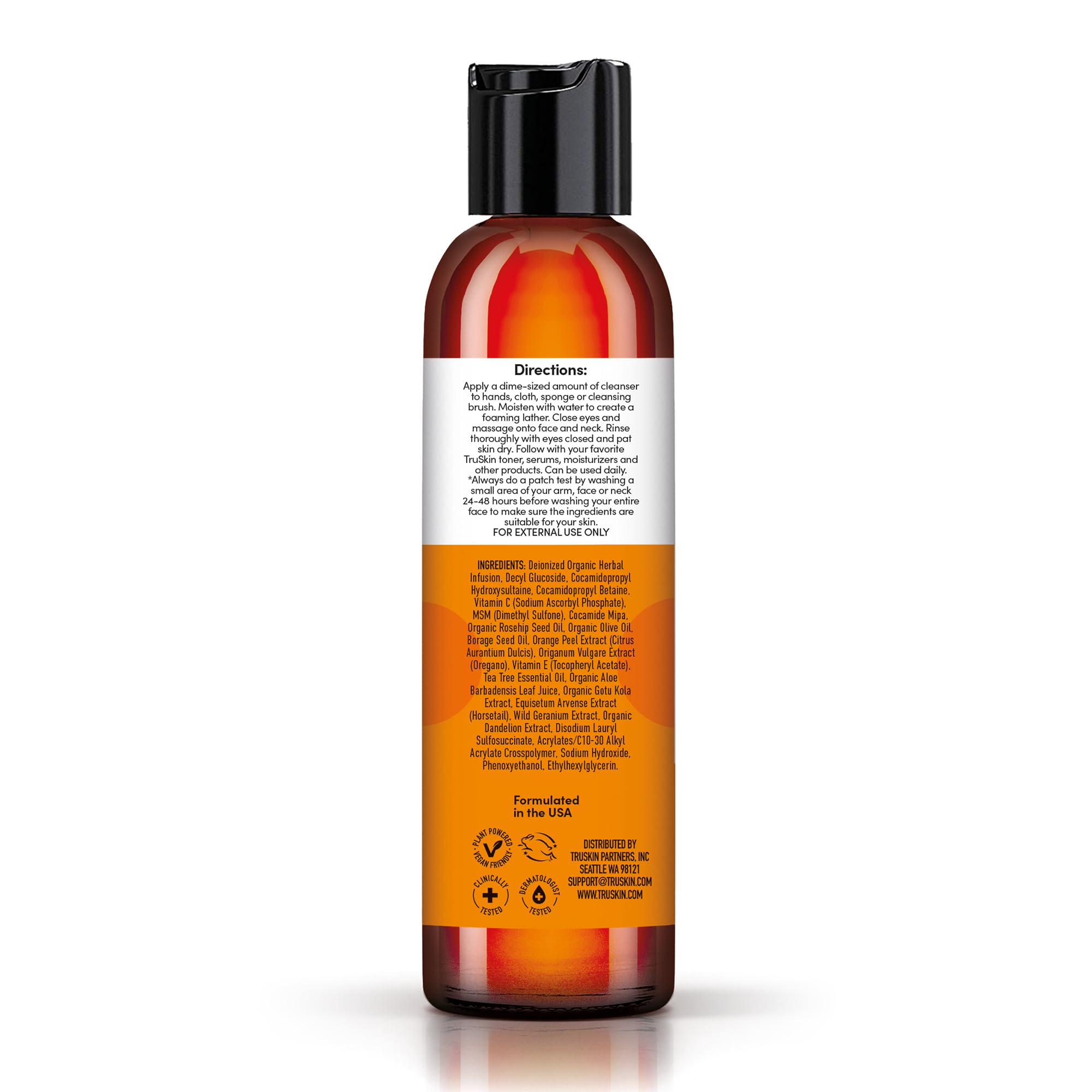 TruSkin Vitamin C Cleanser for Face - Brightening Face Wash with Vitamins C & E, Rosehip Oil, Aloe Vera and MSM - Deep Clean and Refresh for Radiant, Healthy-Looking Skin, 4 fl oz