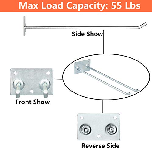 Wall-Mounted Steel Long-Handled Tools Storage Rack, 12 Inch Steel Garage Utility Double Hooks Organizing Ladders, Rakes, Hose, Shovel, Brooms, Max Capacity 55Lbs (Pack of 2 )