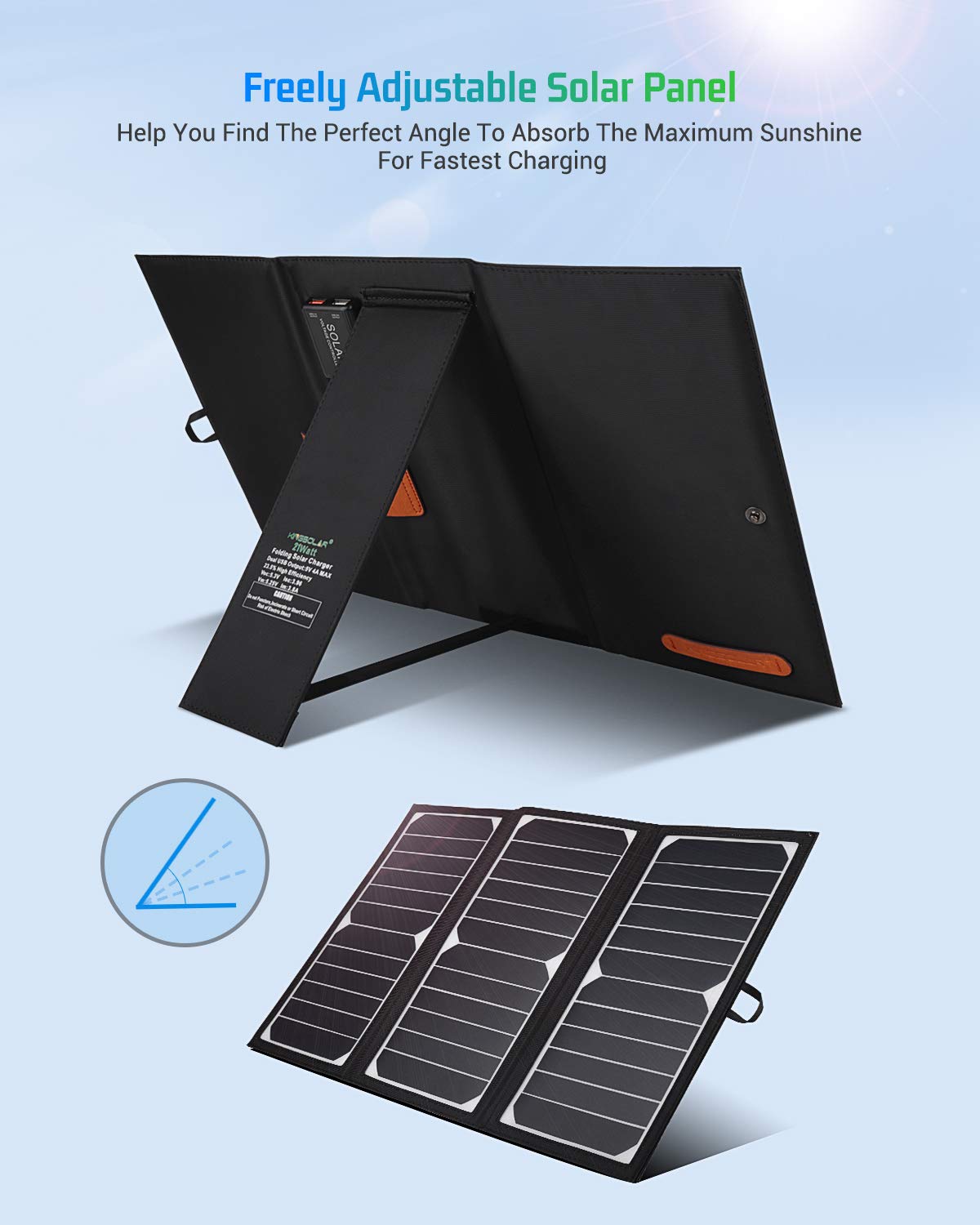 KINGSOLAR Portable Solar Charger 21W Solar Panel Charger with 2 USB Ports, Waterproof Camping Foldable Portable Solar Charger for Cell Phone Tablet GPS iPhone iPad Camera Electronic Device and More
