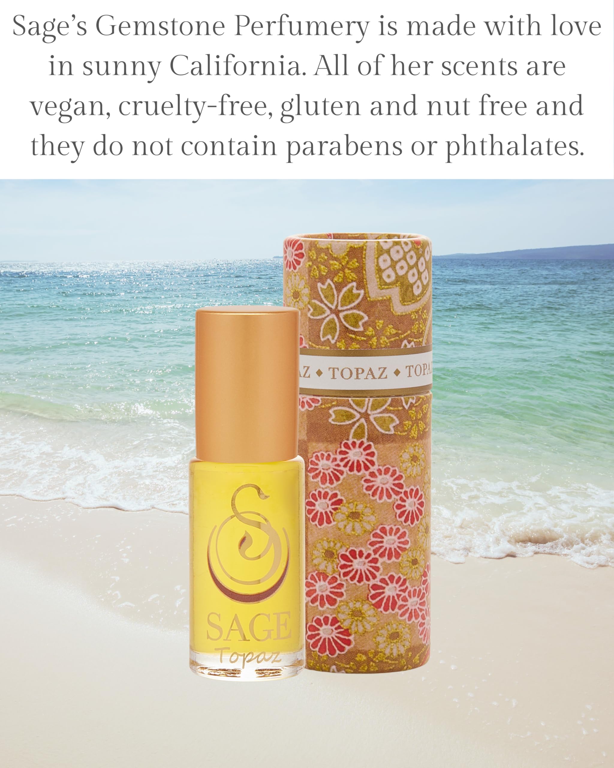 Topaz Perfume Oil Roll-On by Sage- 1/8 oz, Vegan & Cruelty-Free, Gourmand Scent, Vanilla, Sandalwood