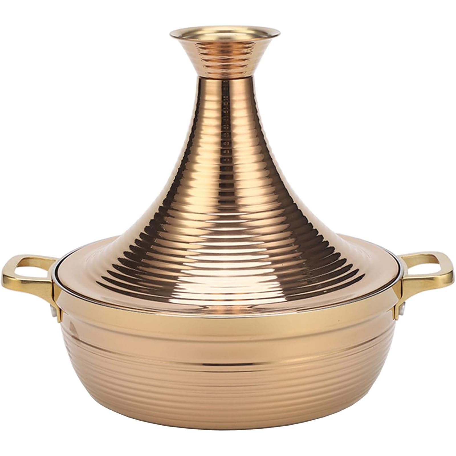 Topjia Moroccan Tagine Cooking Pot,Stainless Steel Non Stick Moroccan Casserole with 2 Handles,Large Moroccan Cooker Handmade Tagine Pot with Cone-Shaped Lid(29cm, Rose gold), 1776982