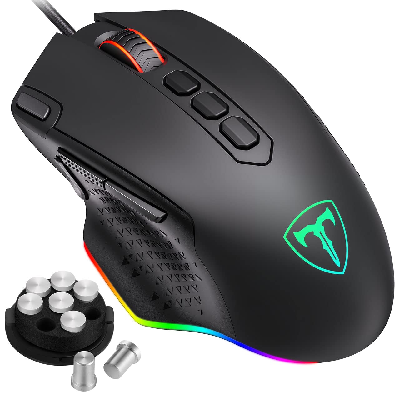 Gaming Mouse Wired [12000 DPI][Customizable RGB Backlit][10 Programmable Buttons][Fire & Sniper Button][Weight and Balance Tuning][Lag-Free] Ergonomic Game USB PC Computer Mice