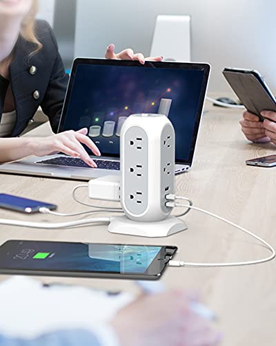 Tower Power Strip with 11 Outlets 3 USB Chargers, TESSAN Surge Protector Tower 1875W/15A, 6 Feet Extension Cord with Multiple Outlets, Flat Plug, Office Supplies, Desk Accessories, Dorm Essentials
