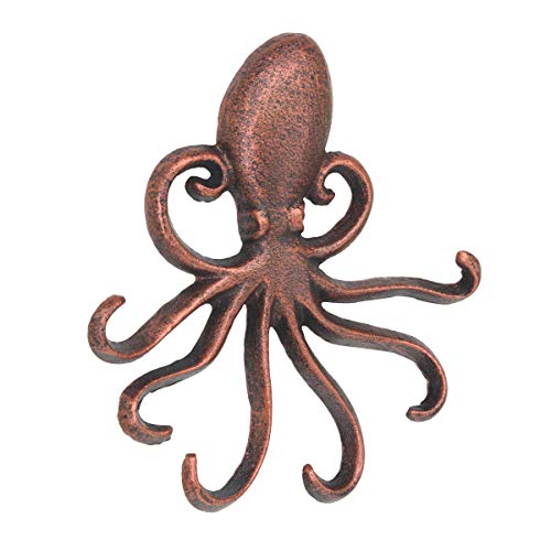 Stonebriar Cast Iron Octopus Decorative Wall Hook, Unique Nautical Design, Multiple Hooks , Bronze