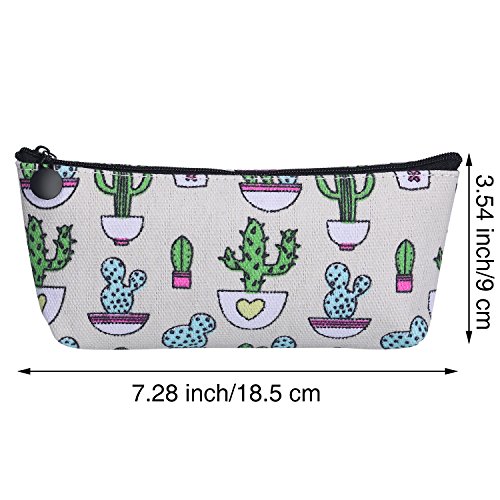TecUnite 8 Pieces Pen Case Pencil Bag Canvas Pencil Pen Case Pen Holder Cosmetic Makeup Bag Set (Cactus Style)