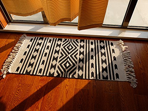 UKELER Laundry Room Runner Rug 2'x4' Cotton Washable Kitchen Rugs Black and White Front Door Mat Handmade Indoor Outdoor Rugs for Kitchen, Laundry, Bathroom, Doorway