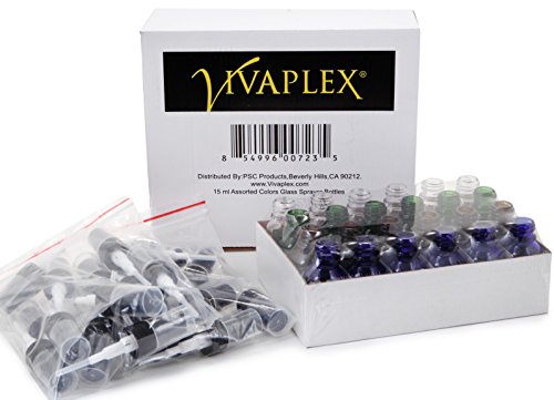 Vivaplex, 24, Assorted Colors, 15 ml (1/2 oz) Glass Bottles, with Black Fine Mist Sprayer's
