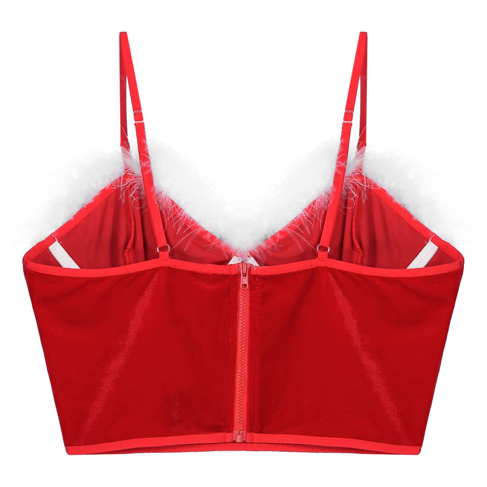 FEESHOW Women's Sheer Mesh Mermaid Sea Shell Bra Top Workout Yoga Camisole Crop Top Bowknot Red Christmas Medium