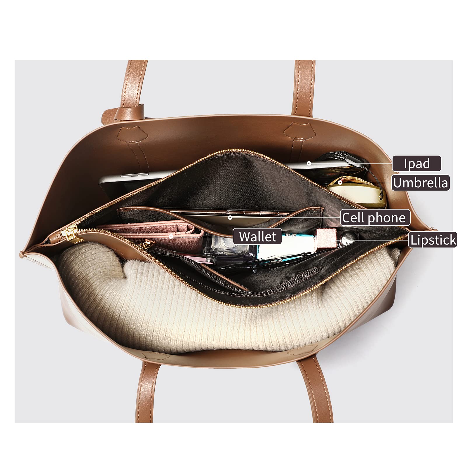 Seammer Leather Tote Bag for Women Large 13.58 Inch Shoulder Purses and Handbags