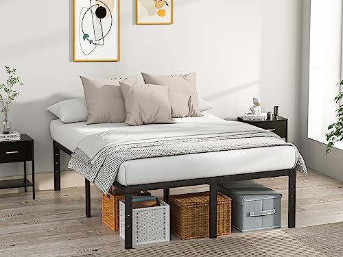 QEROMY 18-Inch Queen-Bed-Frame, Metal Platform Bed Frame Queen Size, Quick & Easy Assembly, Heavy Duty Bed Frame No Box Spring Needed, Noise-Free, Black