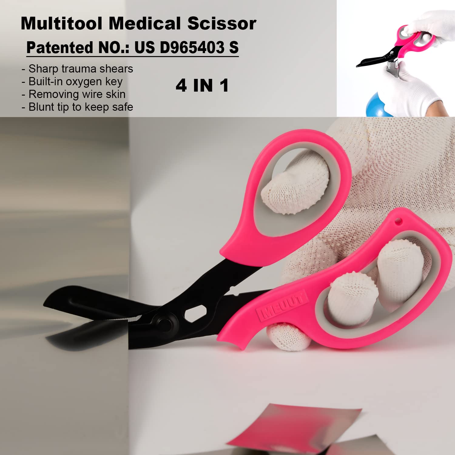 MEUUT 3 Pack Penlight & Medical Scissors- One 8 Inches Patented Trauma Shears Two LED Pen light with Four Batteries - Bandage Scissor for- Nurse, First Aid, EMT, Doctor