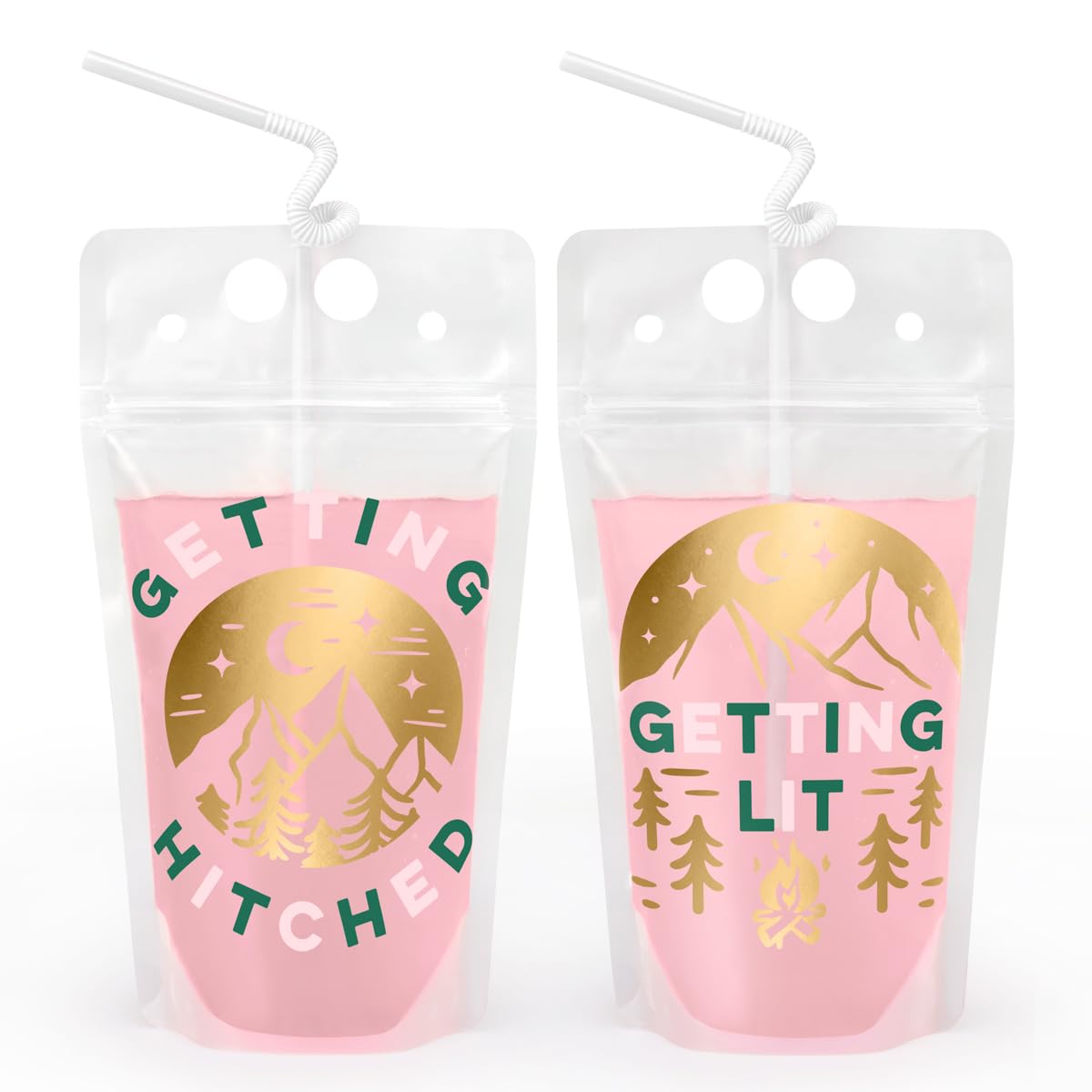 xo, Fetti Camp Bachelorette Drink Pouches - 16 pcs | Bach Party Decorations, Camp Bride Drinkware, Getting Lit + Getting Hitched, Bridesmaid Favor, Bride to Be Gift + Bridal Shower Supplies