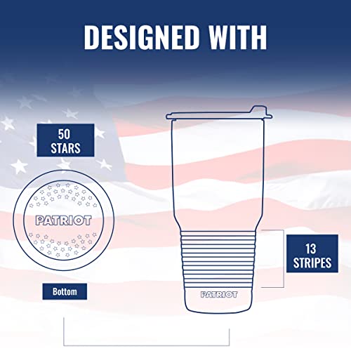 Patriot 30oz Tumbler Stainless Steel Insulated Coffee Cup with Lid, Reusable Stainless Steel Straw & Gift Box (White)