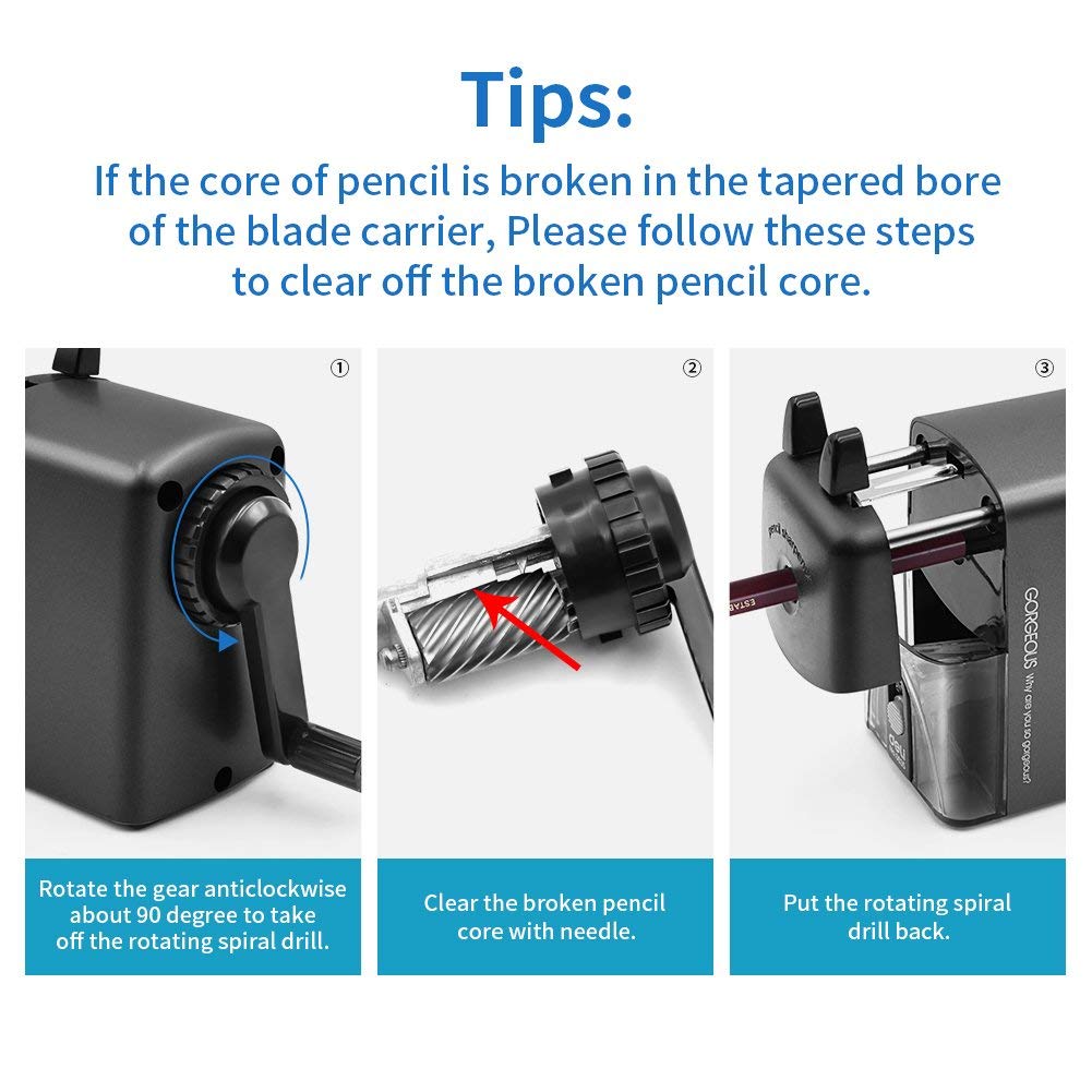 Manual Pencil Sharpener, Eesteros 2 in 1 Hand Crank Pencil Sharpener Heavy Duty for School Classroom, Office, Home(Gray)
