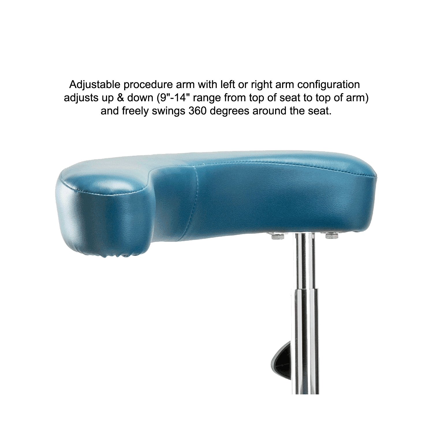 Perch Chrome Rolling Dental Stool Adjustable Height with Procedure Arm and Foot Ring for Carpet or Linoleum, Counter Height (Charcoal Vinyl)