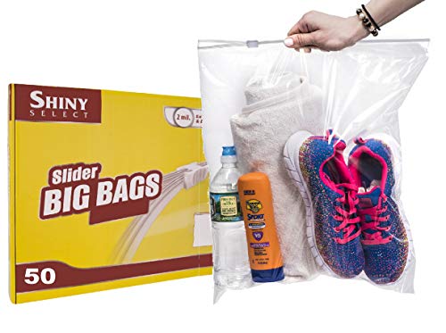 Shiny Select [ Pack of 50 ] 3.5 Gallon Large Food Storage Bags with Reclosable Easy Open Close Slider Closure, 2 Mil Thick, Size 16"x18", for Food-Meal Prep, Organization & Storage