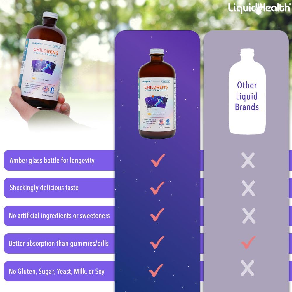 LIQUIDHEALTH Children's Complete Liquid Multivitamin for Kids, Toddlers - Essential Vitamins, Nutrients & Minerals, Immune Support, Gut Health - Great Taste, Vegan, Non GMO, Sugar-Free (16 oz)