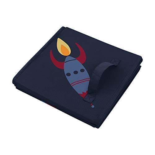 Sweet Jojo Designs Space Galaxy Planets Boy Small Fabric Toy Bin Storage Box Chest For Baby Nursery or Kids Room - Navy Blue Star and Moon Rocket Ship