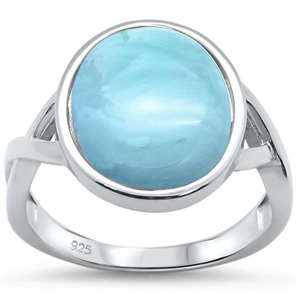 Oxford Diamond Co Sterling Silver Natural Larimar Oval Ring Sizes 10