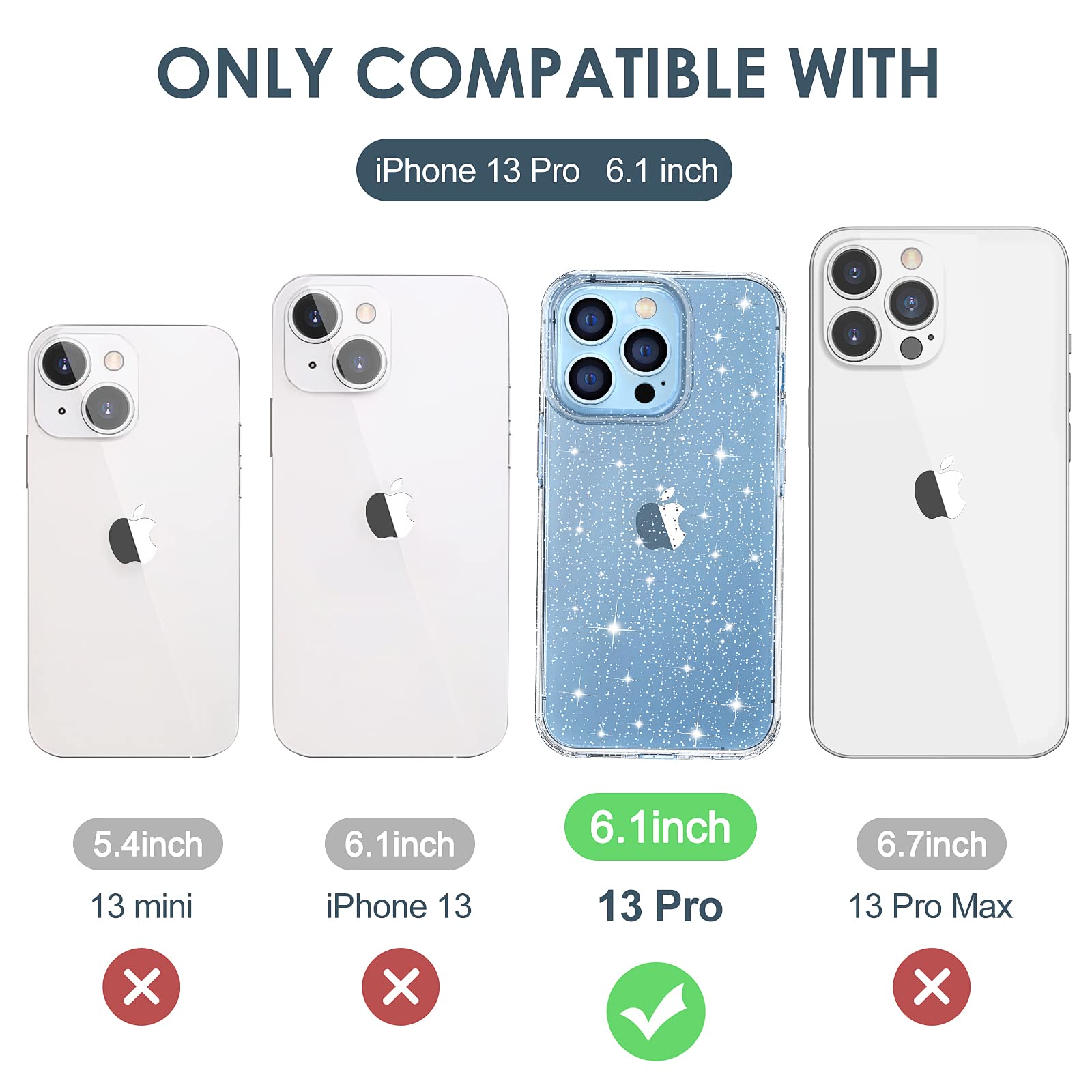 Hython Case for iPhone 13 Pro Case Glitter, Cute Sparkly Clear Glitter Shiny Bling Sparkle Cover, Anti-Scratch Soft TPU Thin Slim Fit Shockproof Protective Phone Cases for Women Girls, Clear Glitter