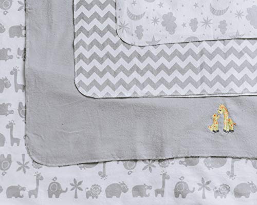Spasilk Receiving Baby Blanket, 100% Cotton Flannel Blanket, Pack of 4, Gray Giraffe